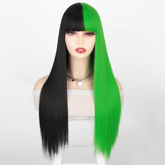 Sheer Beauté & Jewelry | Hair | Green Black Split Dye Wig With Bangs ...